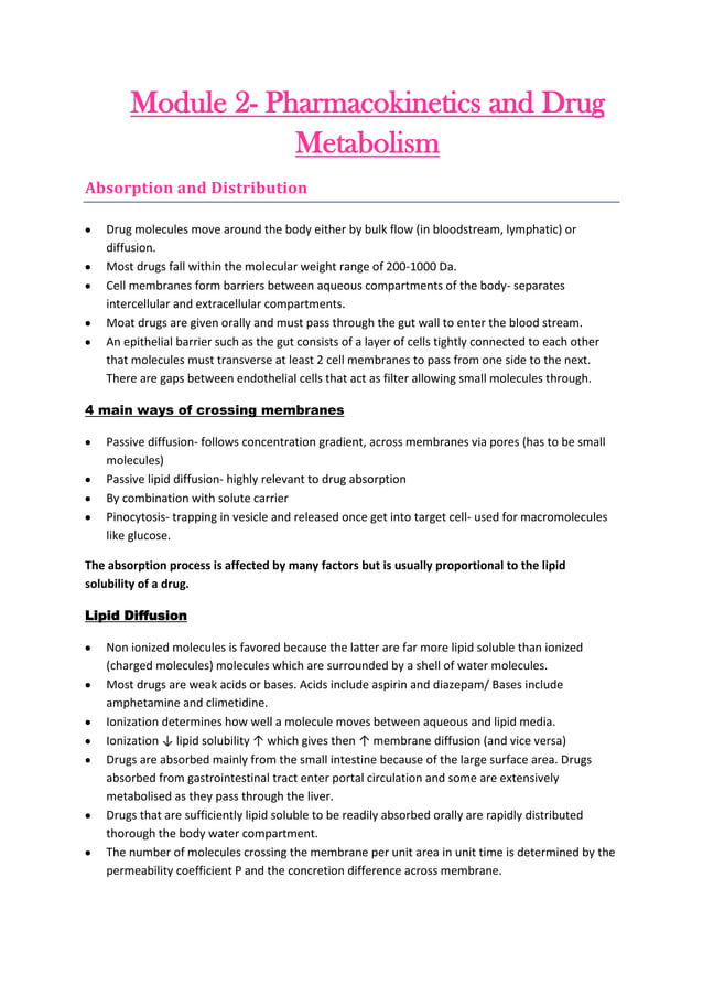 Module 2 pharmacokinetics and drug metabolism | DOCX