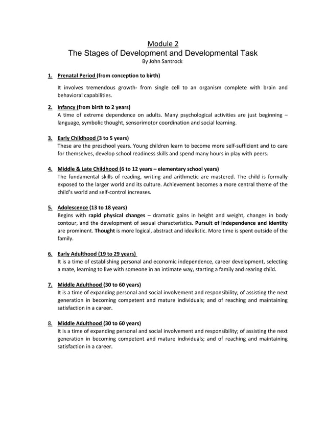 Module 2 stages of development and developmental task | PDF