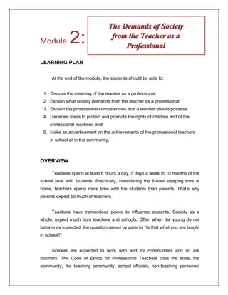 Module 2 - The Demands of the Society from the Teacher as a ...