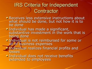 Employee or Independent Contractor? | PPT | Personal Taxes | Personal ...