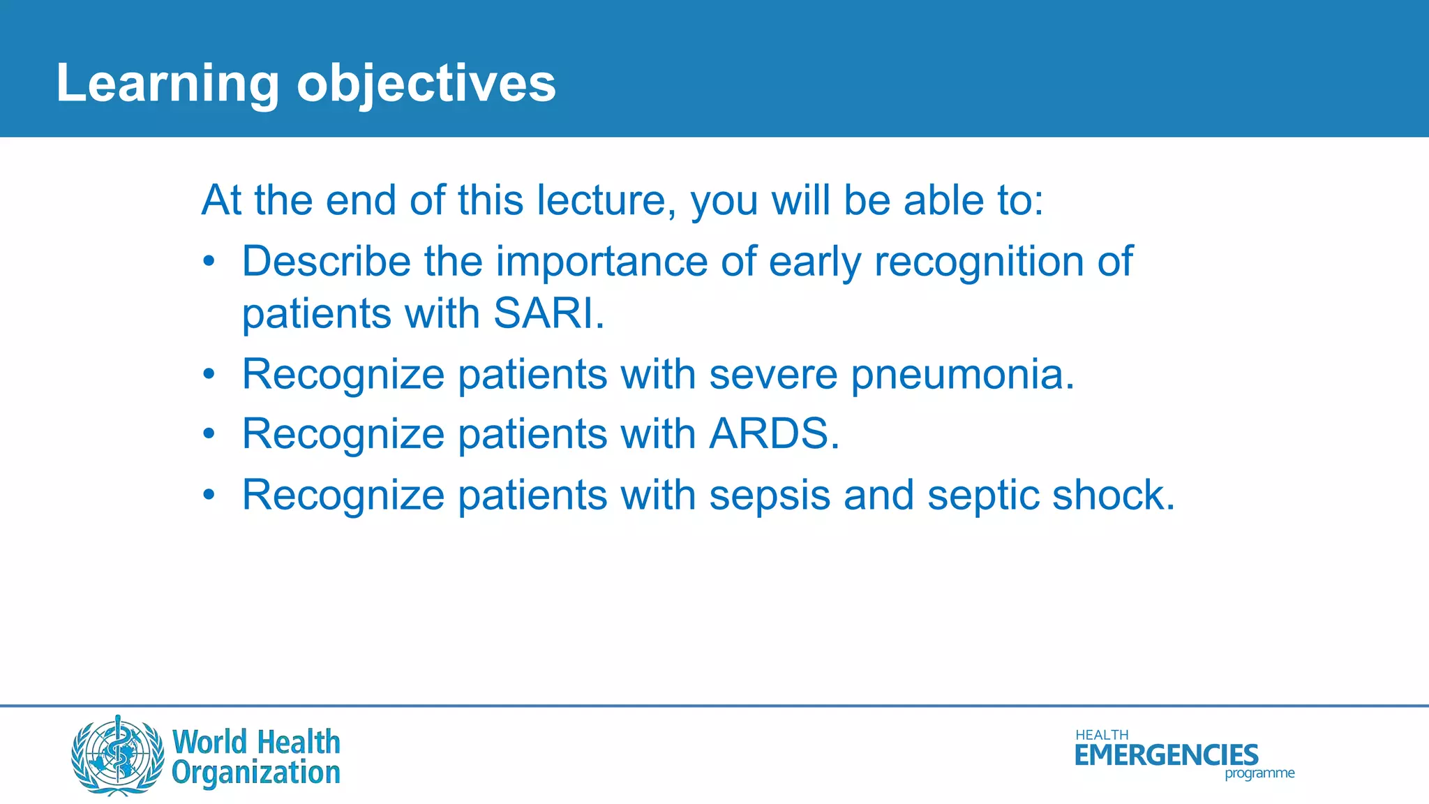 SARI CRITICAL CARE TRAINING CLINICAL SYNDROMES | PDF