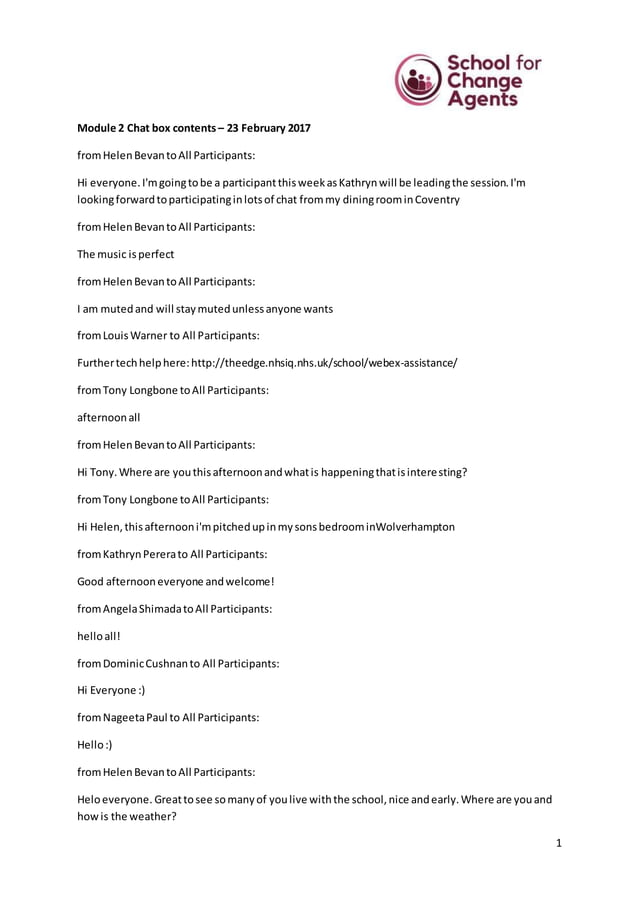 Module 2 chat box - School for Change Agents | PDF