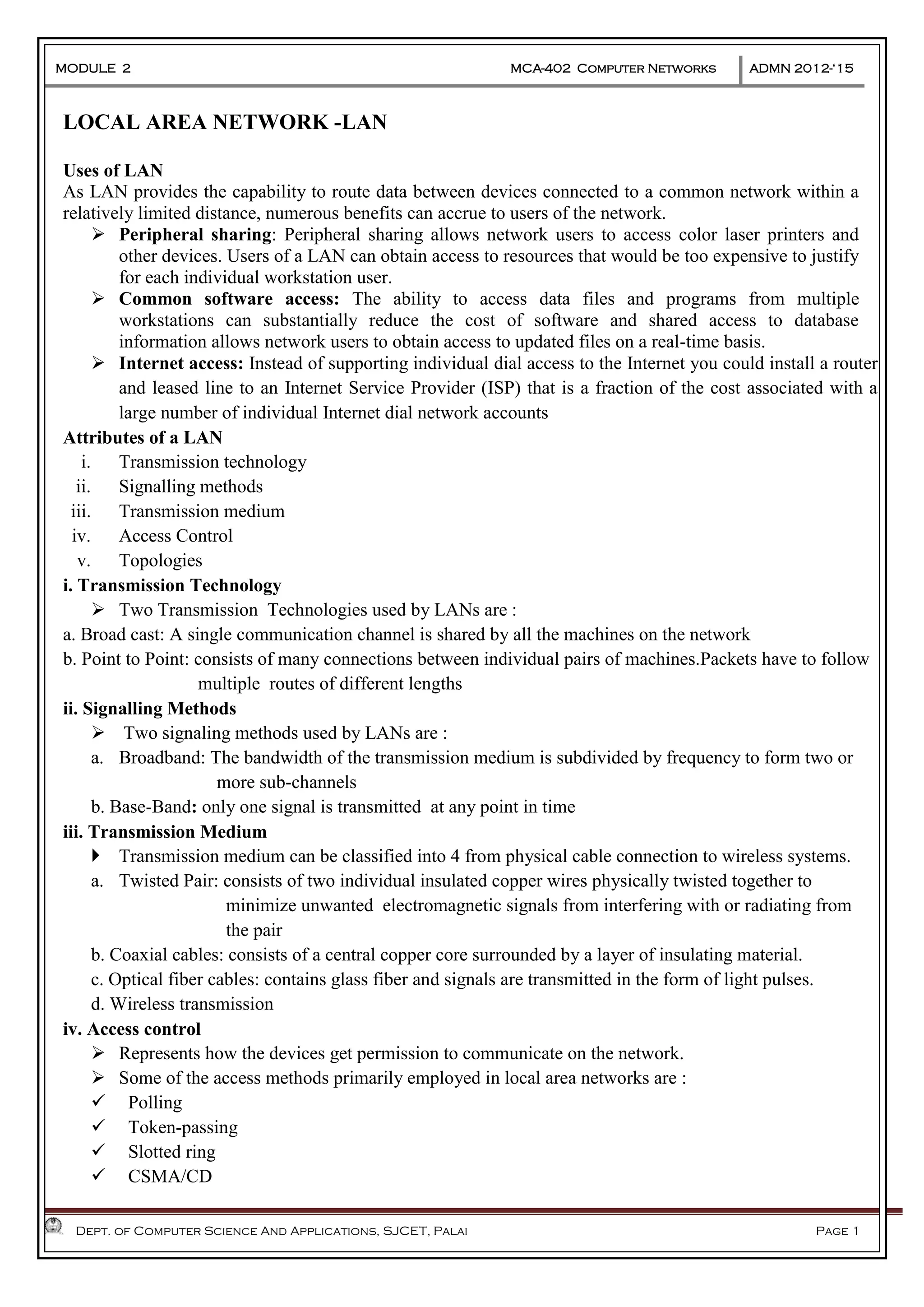 Module 2 lan,data link layer | PDF | Computer Networking | Computing