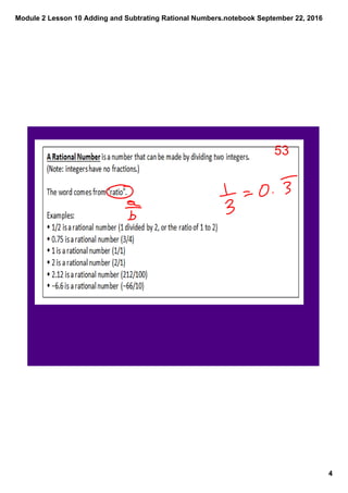 Module 2 lesson 10 adding and subtrating rational numbers | PDF