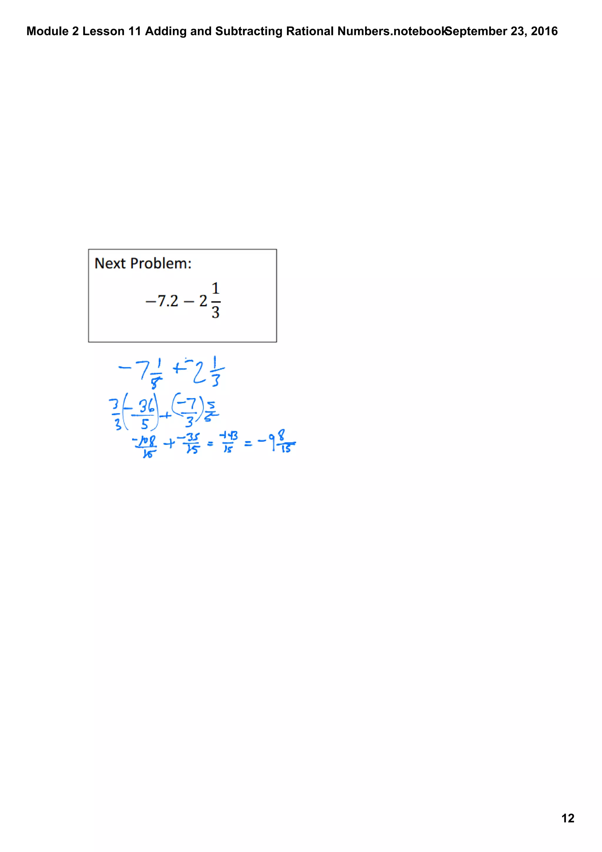 Module 2 lesson 11 adding and subtracting rational numbers | PDF