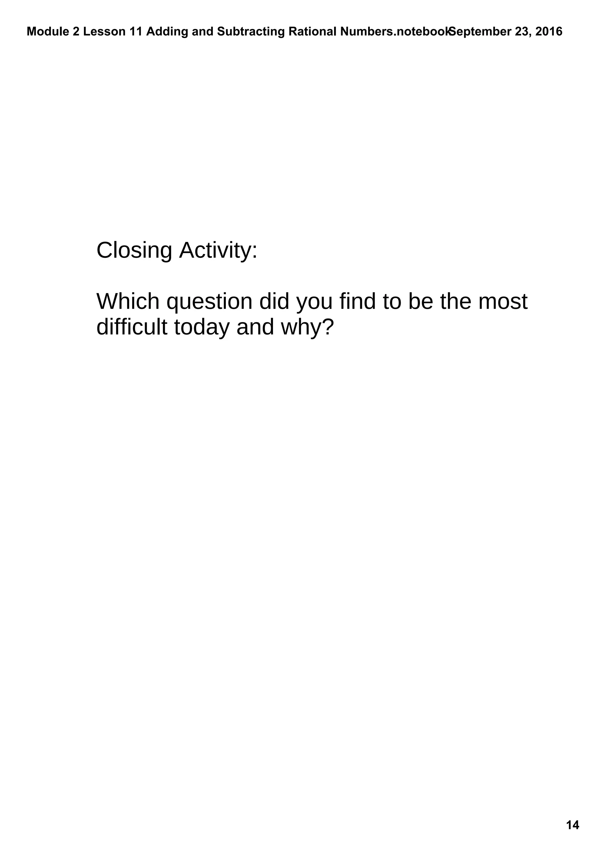 Module 2 lesson 11 adding and subtracting rational numbers | PDF