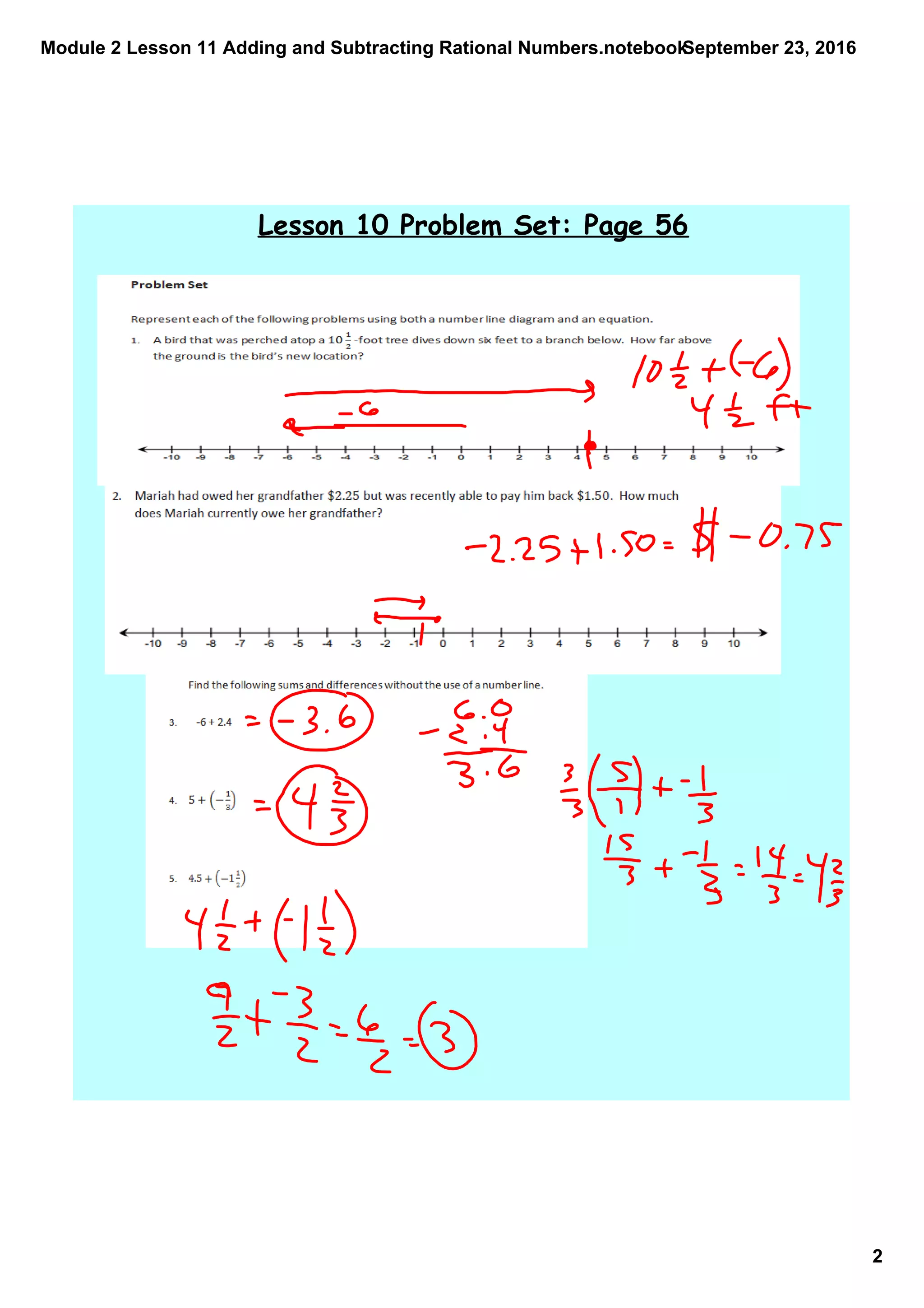 Module 2 lesson 11 adding and subtracting rational numbers | PDF