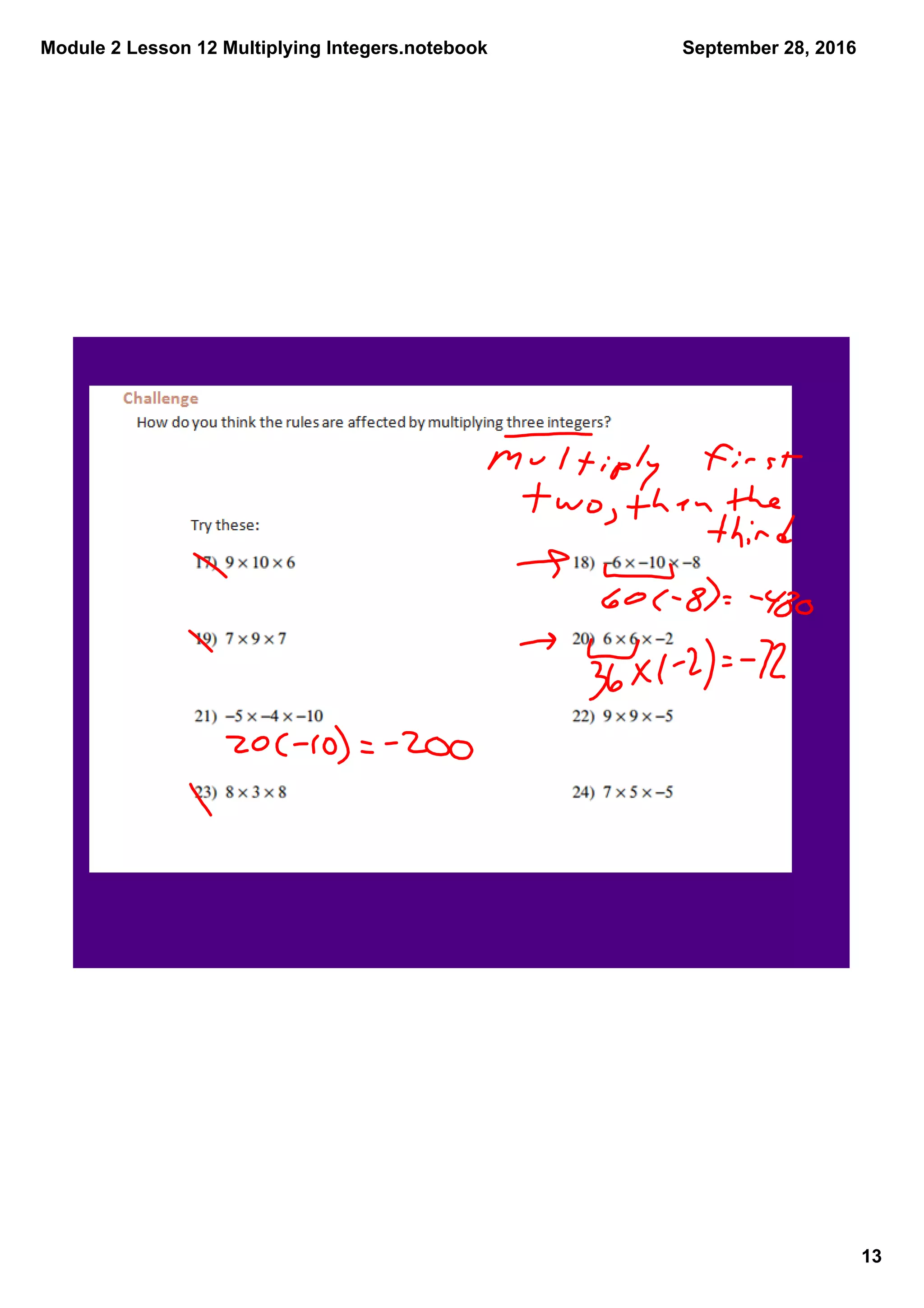 Module 2 lesson 12 multiplying integers | PDF | Homework and Study ...
