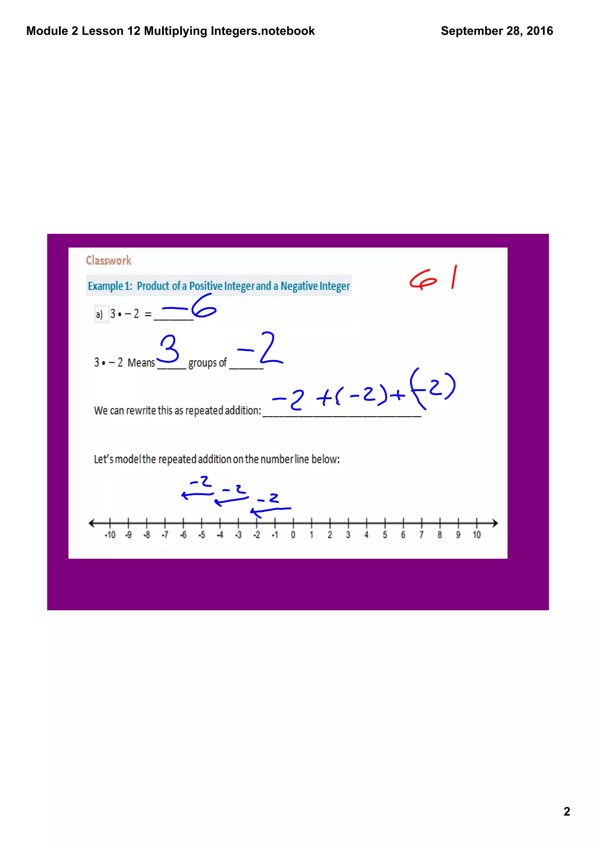 Module 2 lesson 12 multiplying integers | PDF | Homework and Study | Education