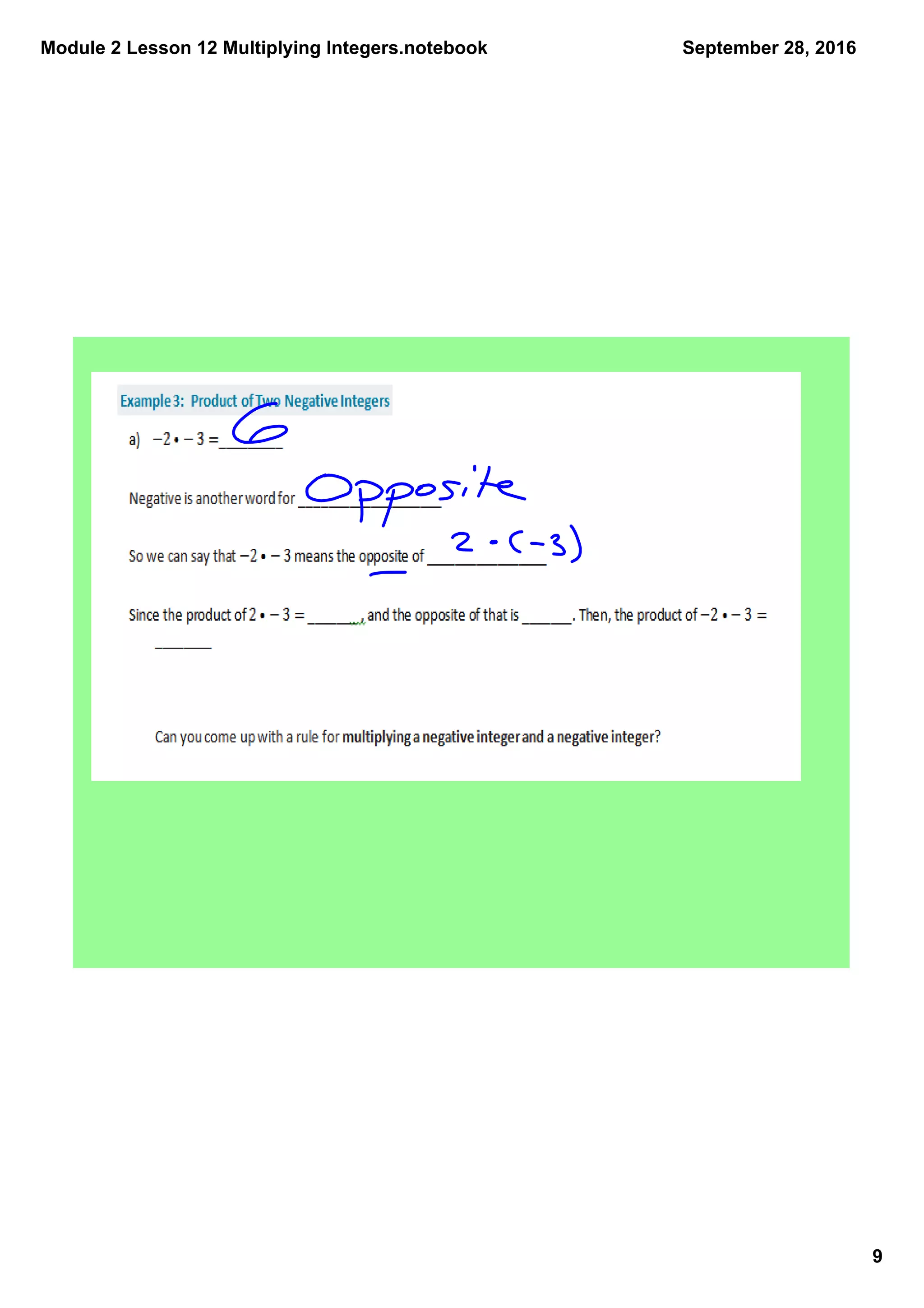 Module 2 lesson 12 multiplying integers | PDF | Homework and Study | Education