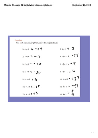Module 2 lesson 12 multiplying integers | PDF | Homework and Study | Education