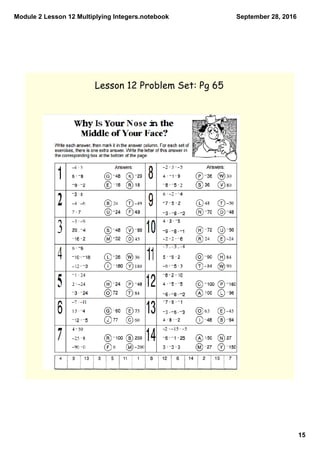 Module 2 lesson 12 multiplying integers | PDF | Homework and Study ...