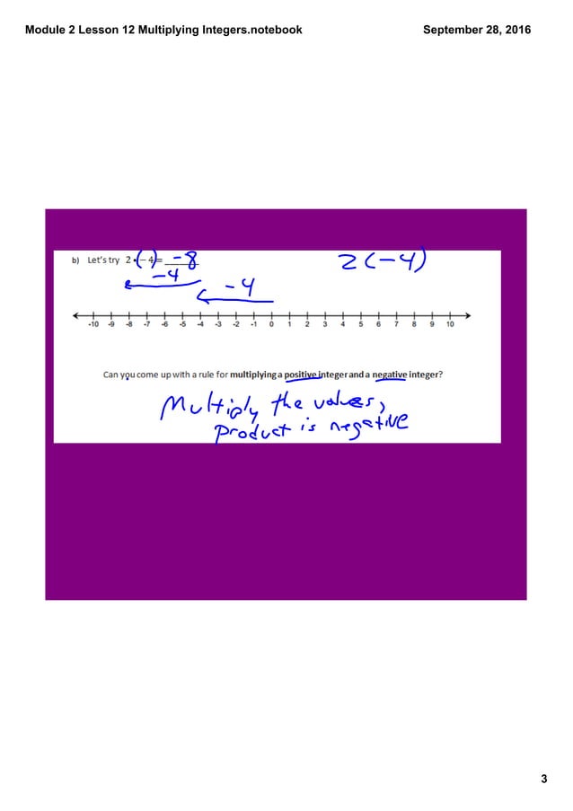 Module 2 lesson 12 multiplying integers | PDF | Homework and Study | Education