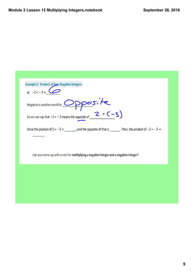 Module 2 lesson 12 multiplying integers | PDF | Homework and Study ...