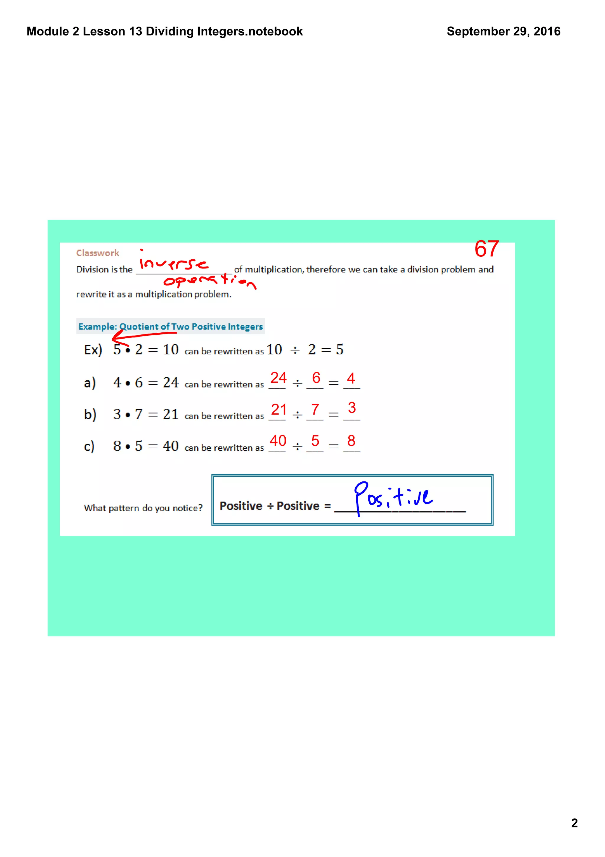 Module 2 lesson 13 dividing integers | PDF | Homework and Study | Education