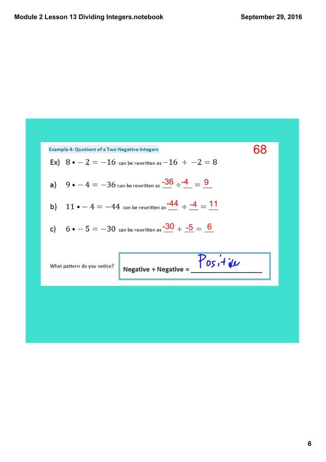 Module 2 lesson 13 dividing integers | PDF | Homework and Study | Education