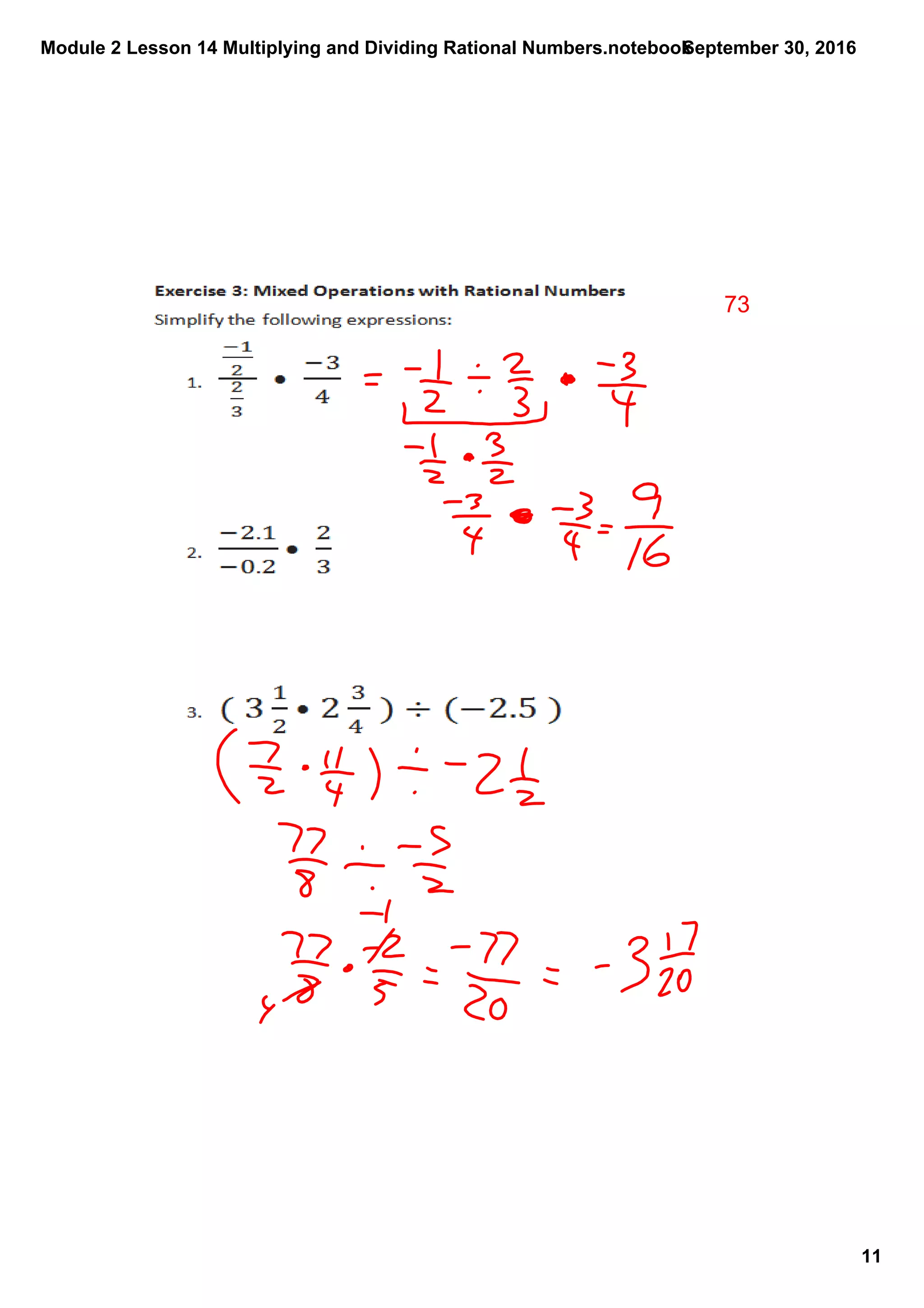 Module 2 lesson 14 multiplying and dividing rational numbers | PDF ...