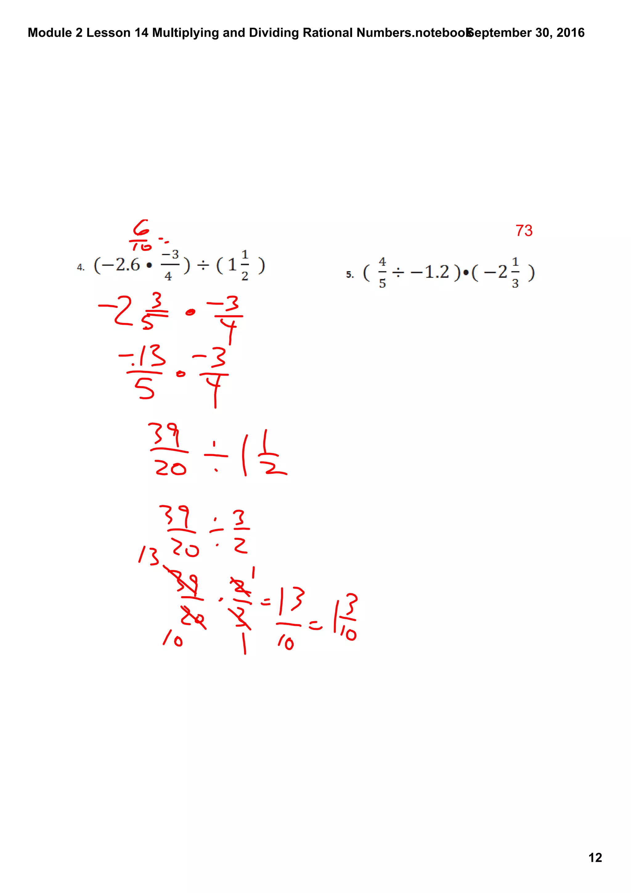 Module 2 lesson 14 multiplying and dividing rational numbers | PDF ...