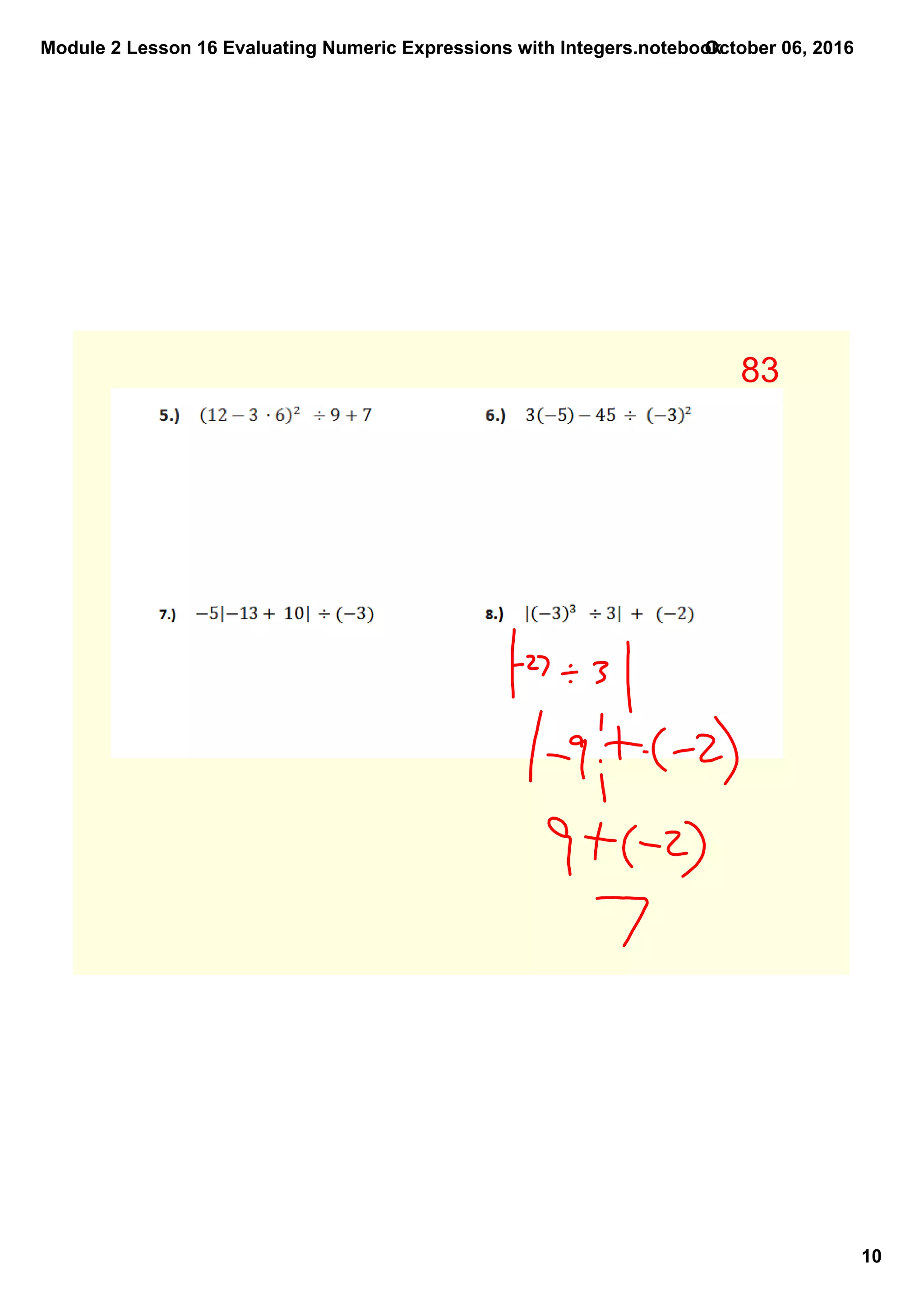 Module 2 lesson 16 evaluating numeric expressions with integers | PDF