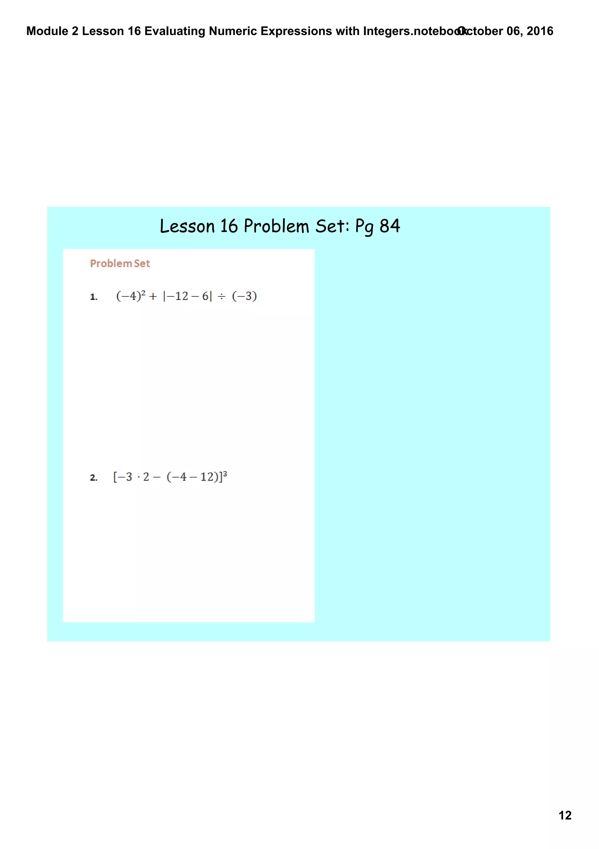 Module 2 lesson 16 evaluating numeric expressions with integers | PDF