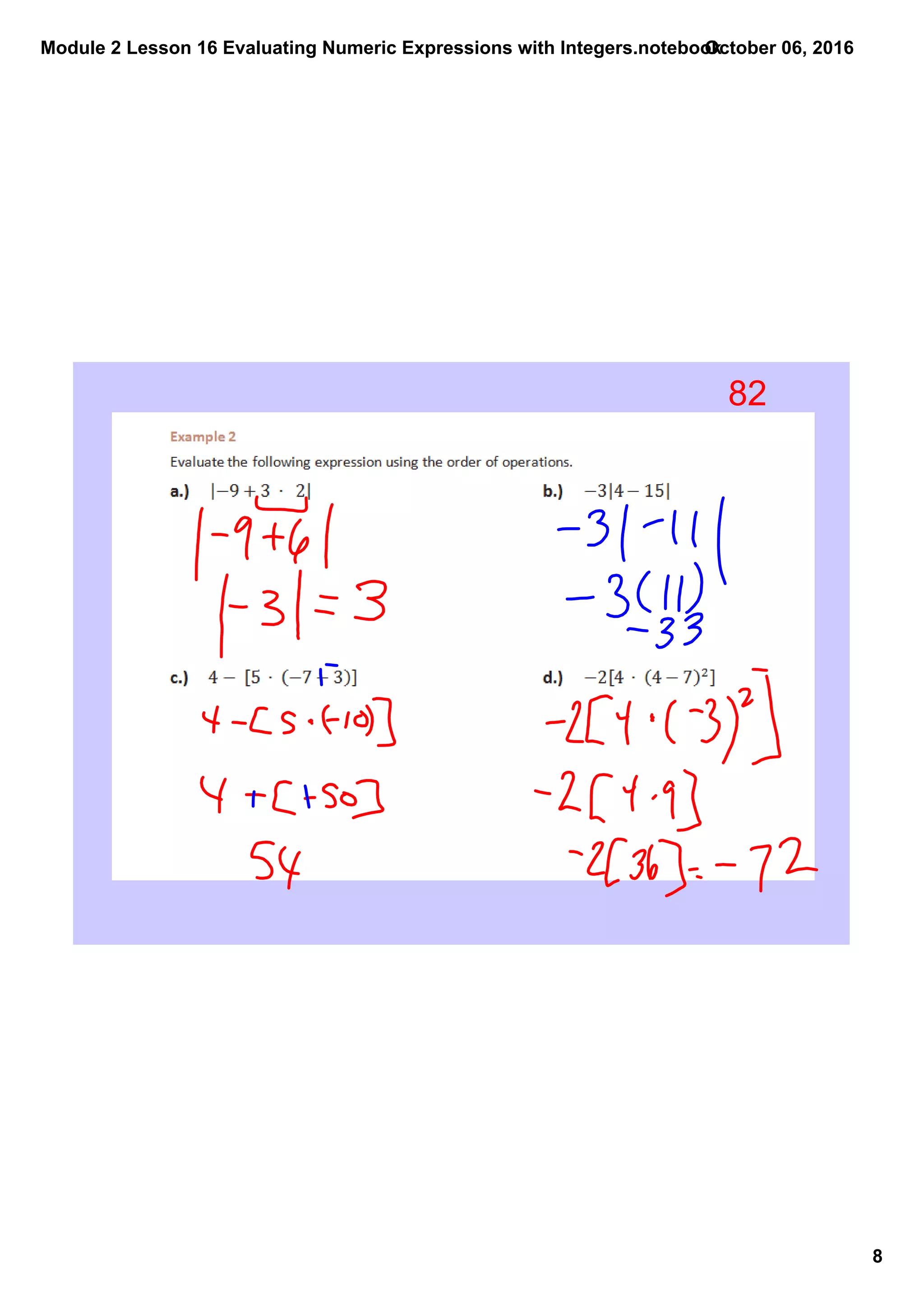 Module 2 lesson 16 evaluating numeric expressions with integers | PDF