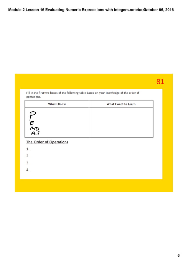 Module 2 lesson 16 evaluating numeric expressions with integers | PDF