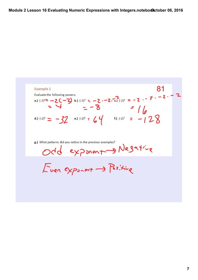 Module 2 lesson 16 evaluating numeric expressions with integers | PDF