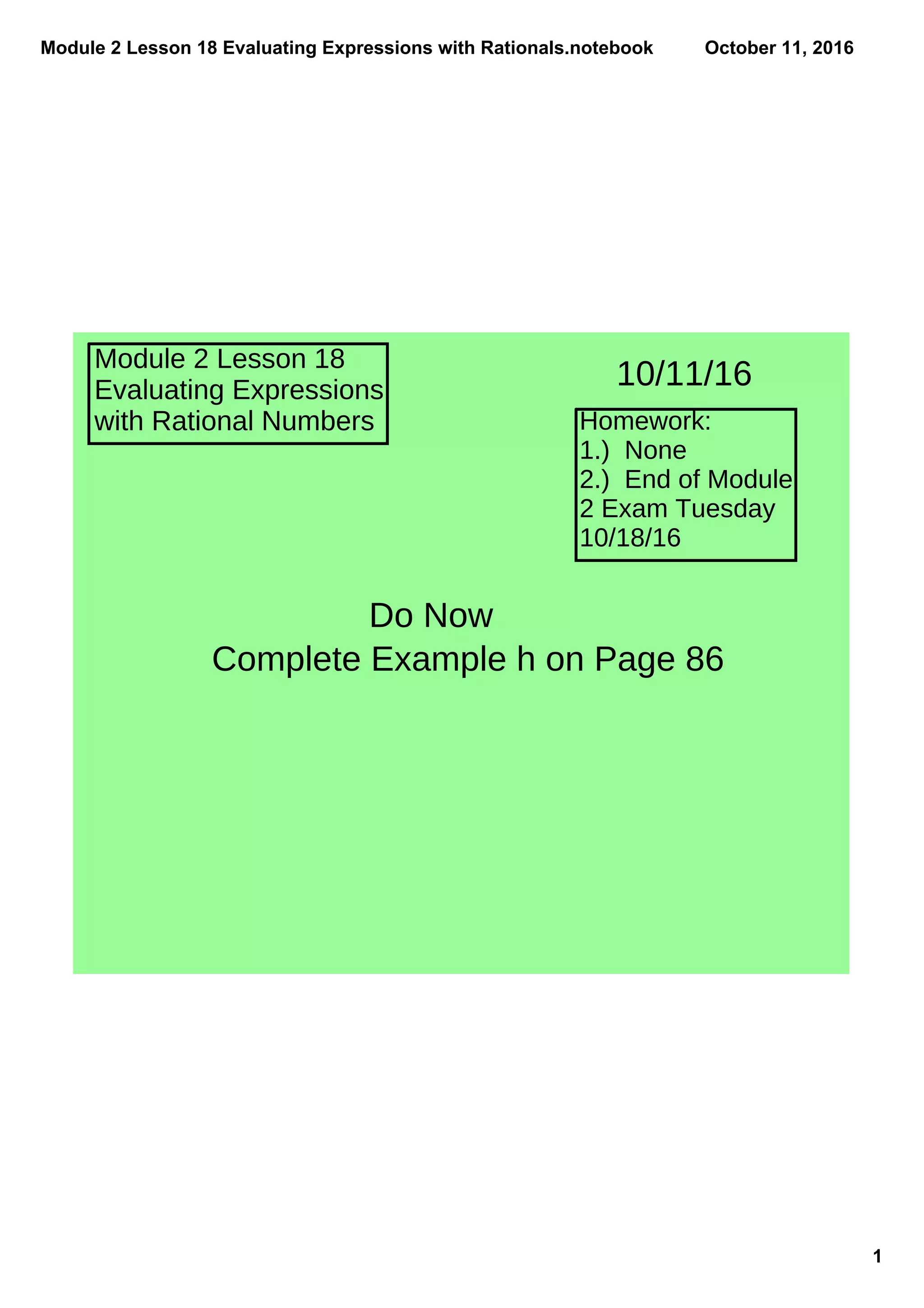 Module 2 lesson 18 evaluating expressions with rationals | PDF