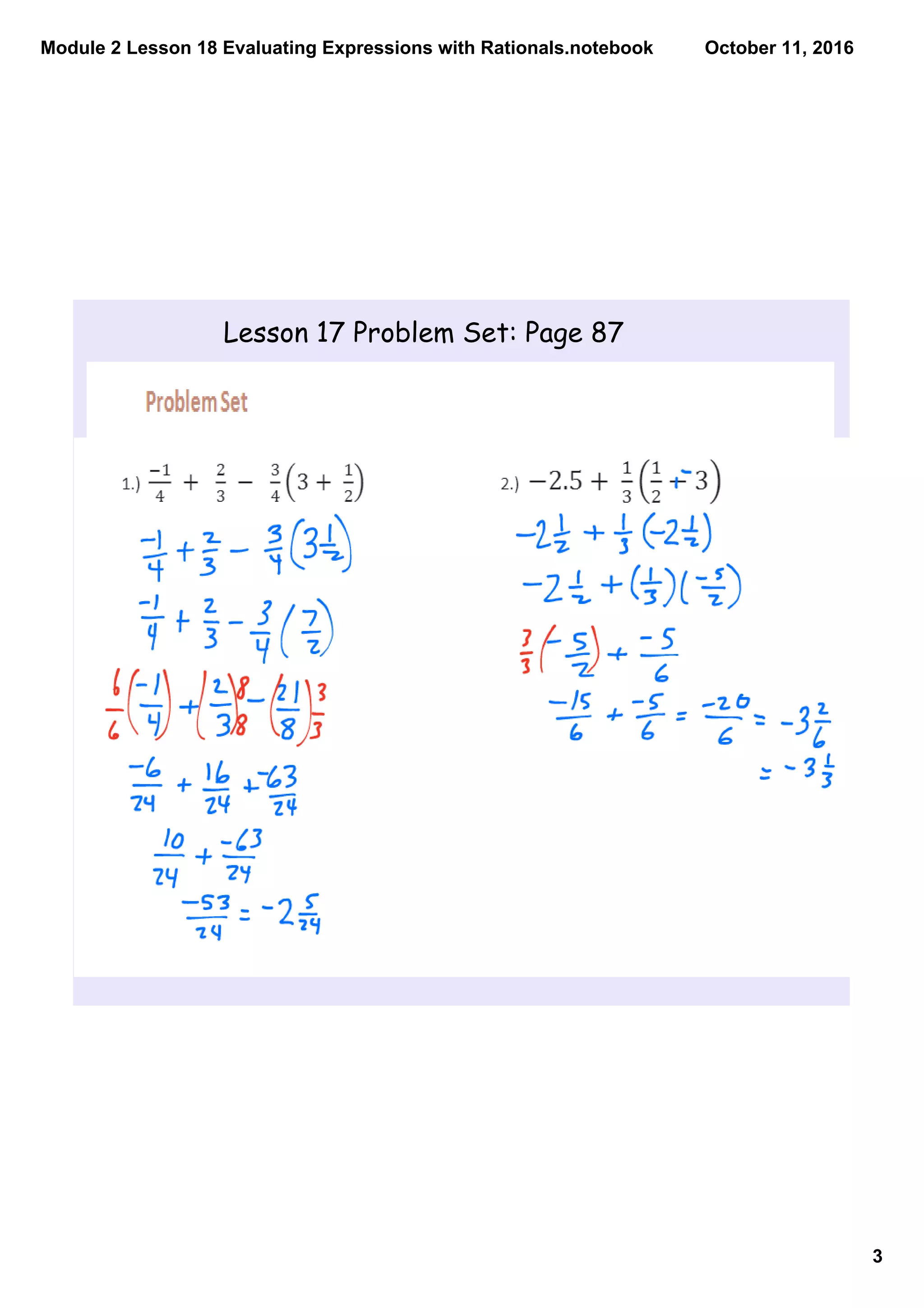 Module 2 lesson 18 evaluating expressions with rationals | PDF