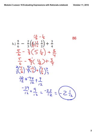 Module 2 lesson 18 evaluating expressions with rationals | PDF