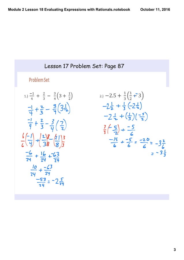 Module 2 lesson 18 evaluating expressions with rationals | PDF