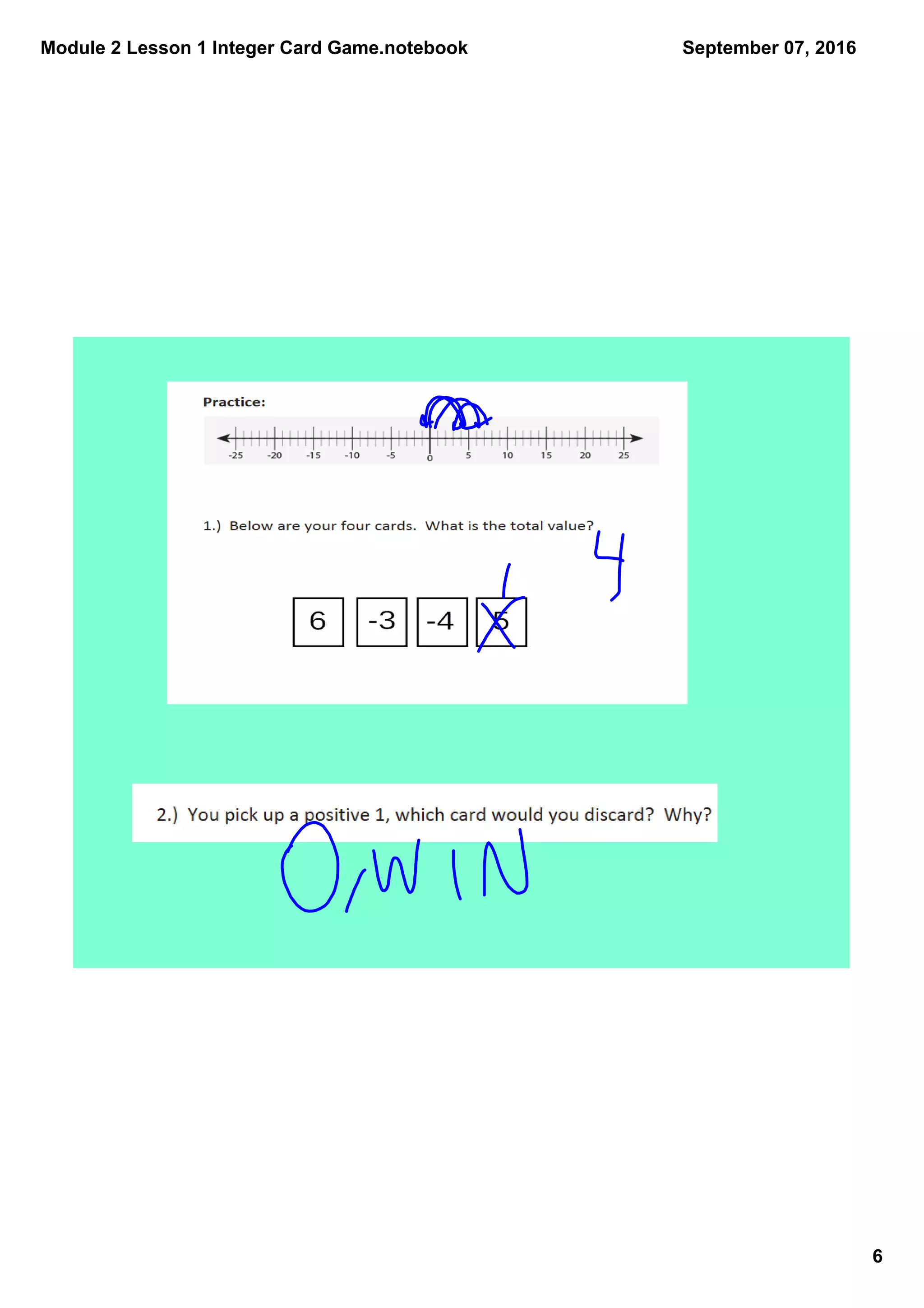Module 2 lesson 1 integer card game | PDF