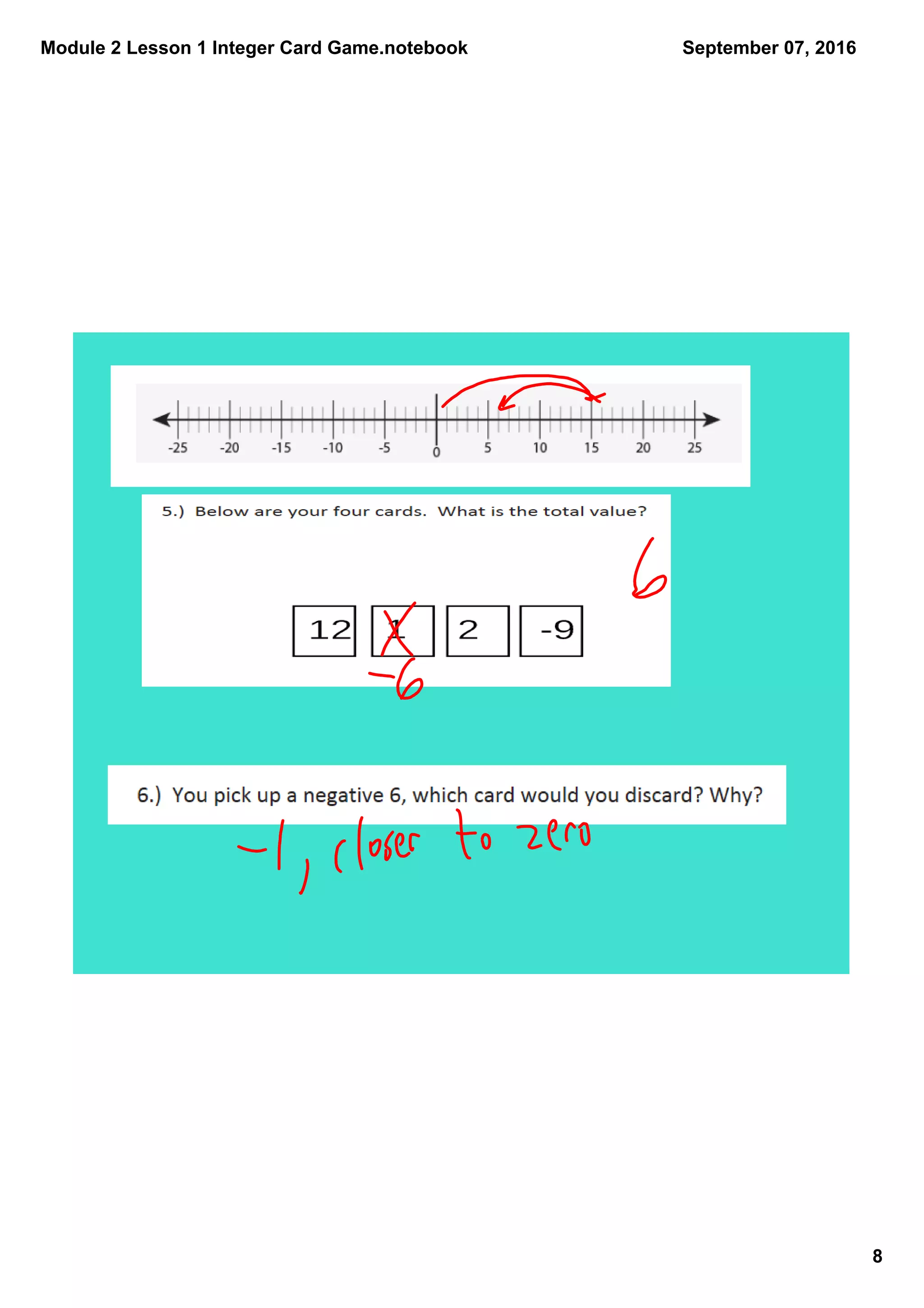 Module 2 lesson 1 integer card game | PDF