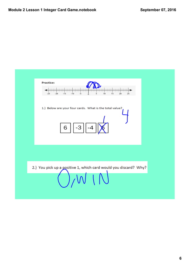 Module 2 lesson 1 integer card game | PDF