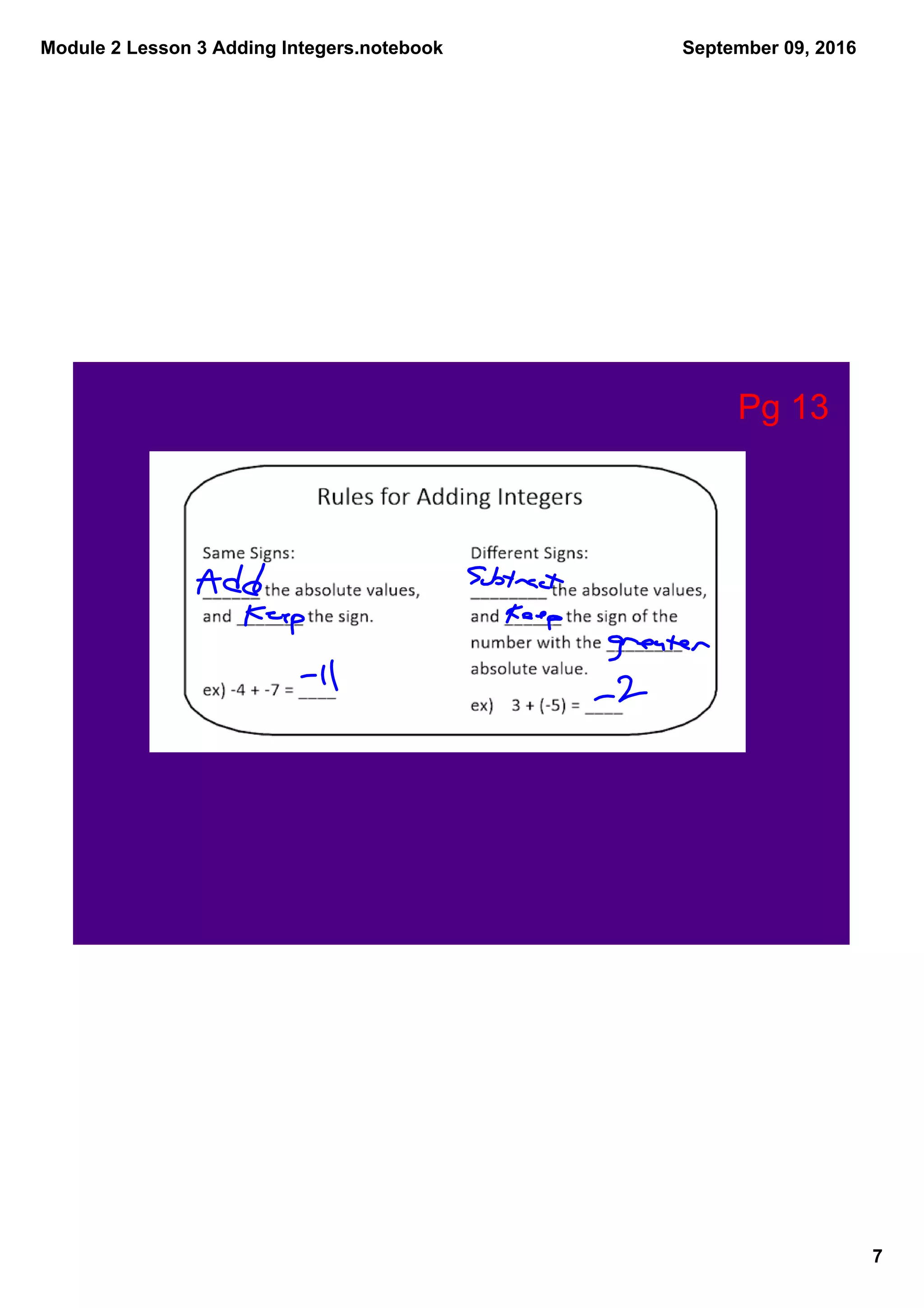 Module 2 lesson 3 adding integers | PDF