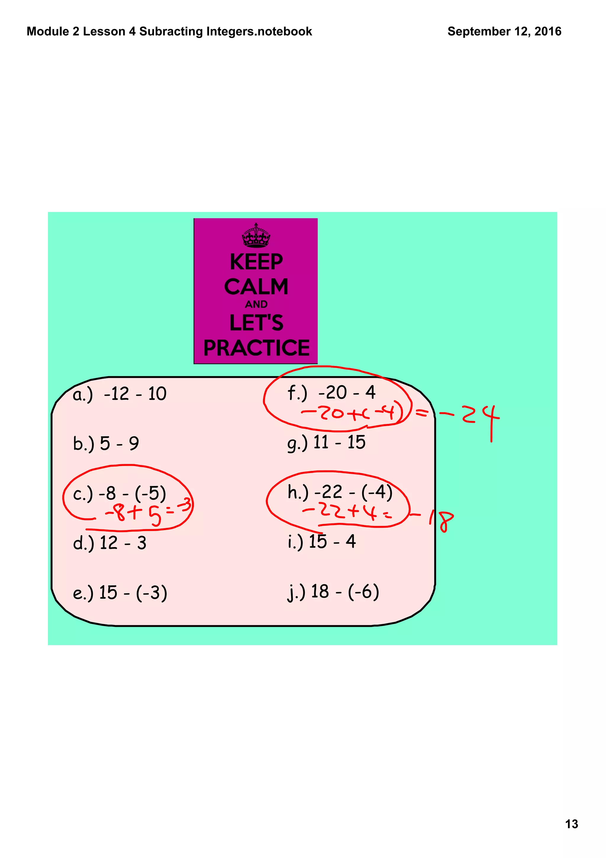 Module 2 lesson 4 subracting integers | PDF