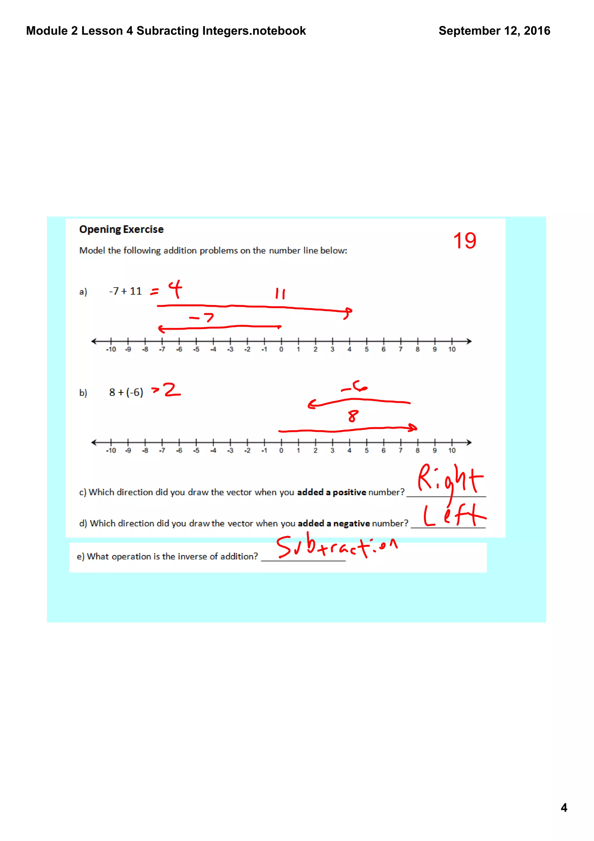 Module 2 lesson 4 subracting integers | PDF
