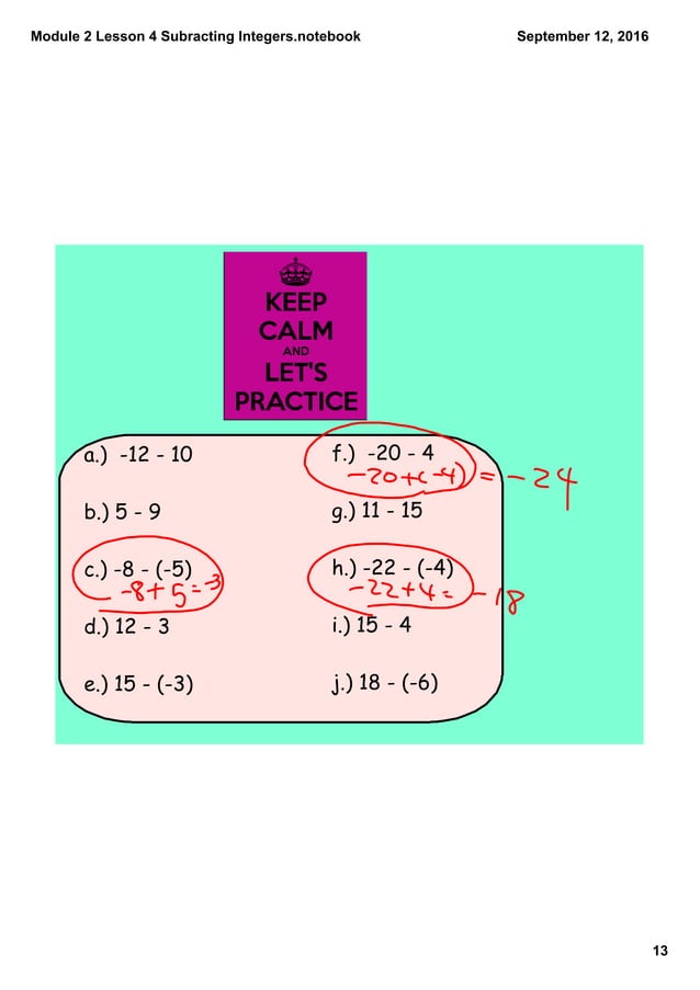 Module 2 lesson 4 subracting integers | PDF