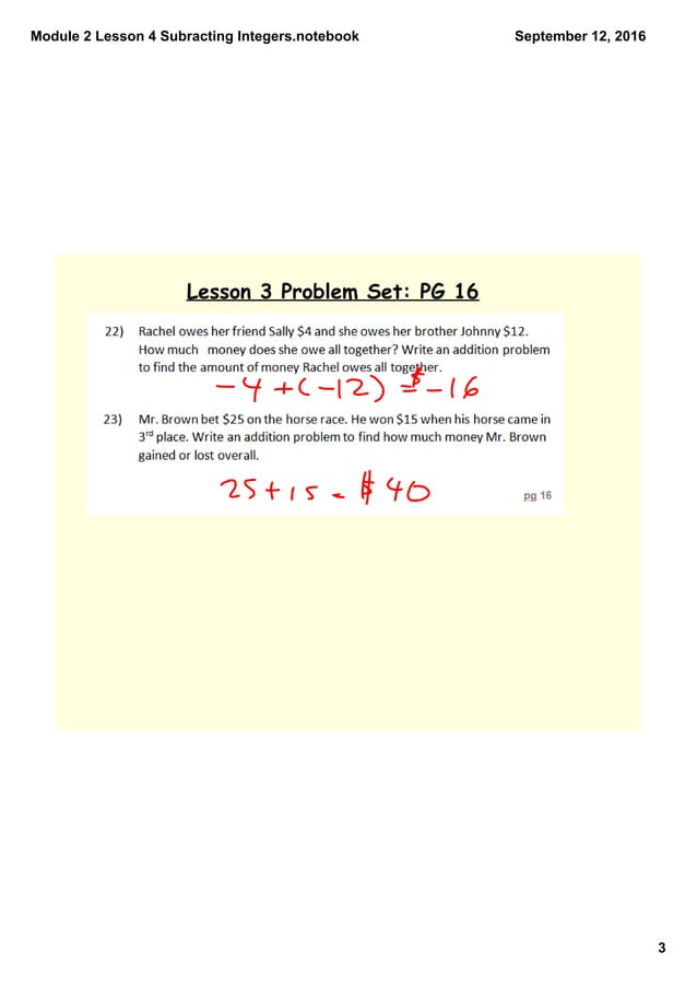 Module 2 lesson 4 subracting integers | PDF