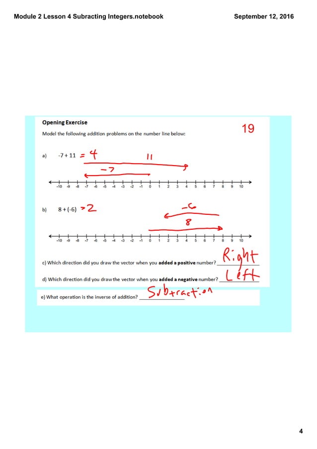 Module 2 lesson 4 subracting integers | PDF
