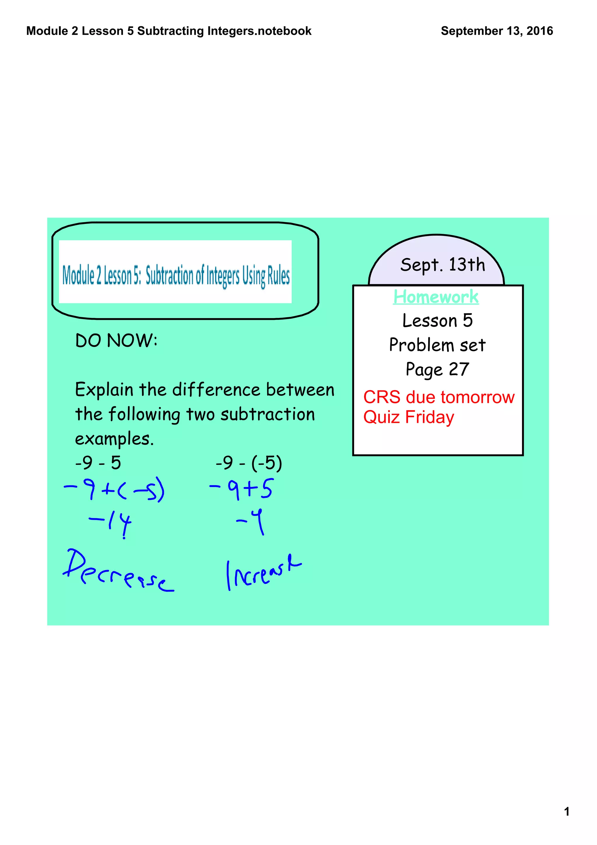 Module 2 lesson 5 subtracting integers | PDF | Physics | Science