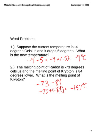 Module 2 lesson 5 subtracting integers | PDF