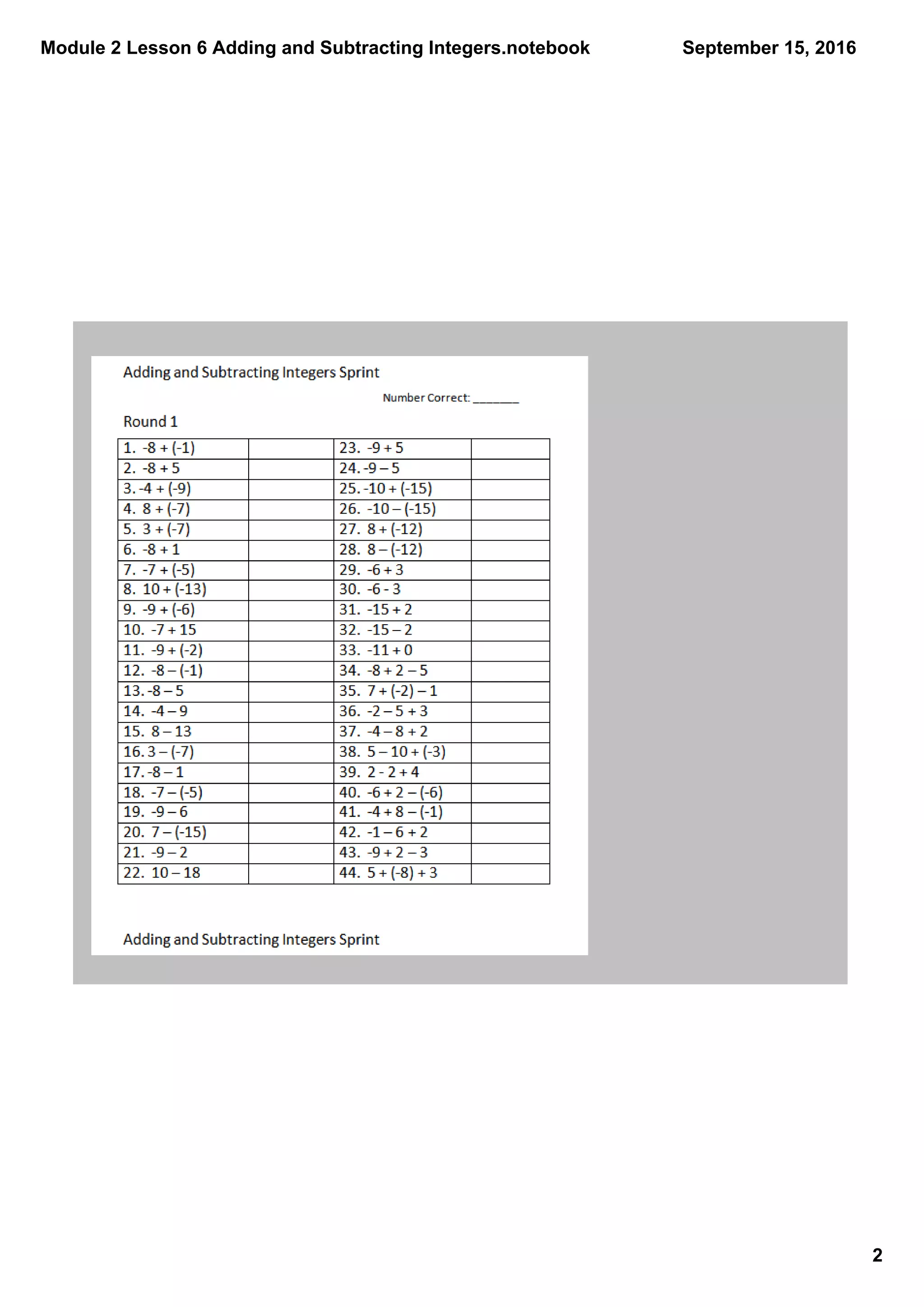 Module 2 lesson 6 adding and subtracting integers | PDF