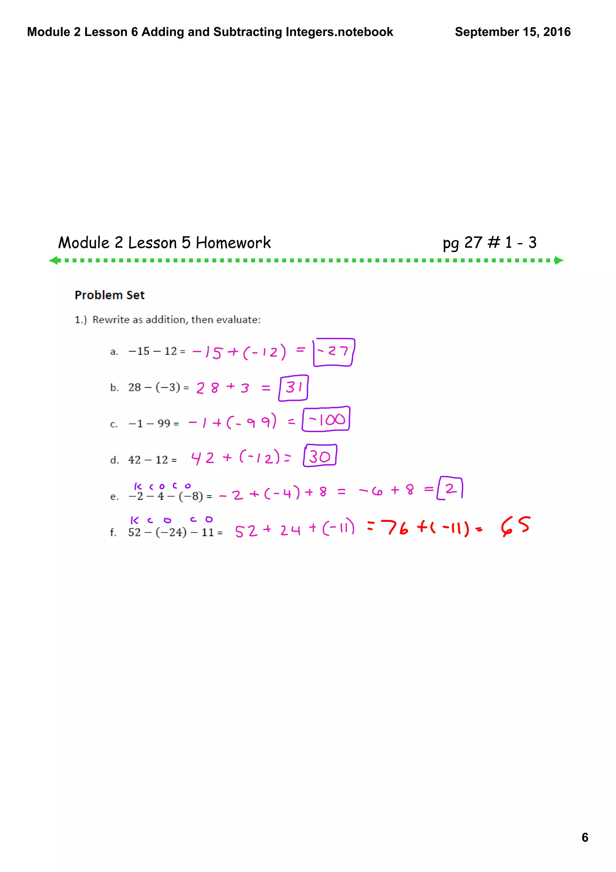 Module 2 lesson 6 adding and subtracting integers | PDF