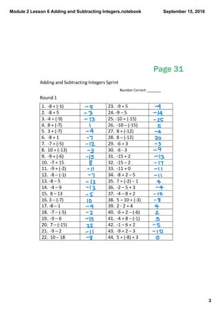 Module 2 lesson 6 adding and subtracting integers | PDF