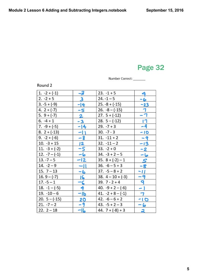 Module 2 lesson 6 adding and subtracting integers | PDF