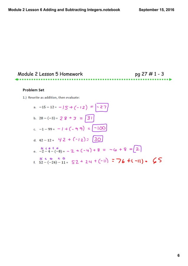 Module 2 lesson 6 adding and subtracting integers | PDF