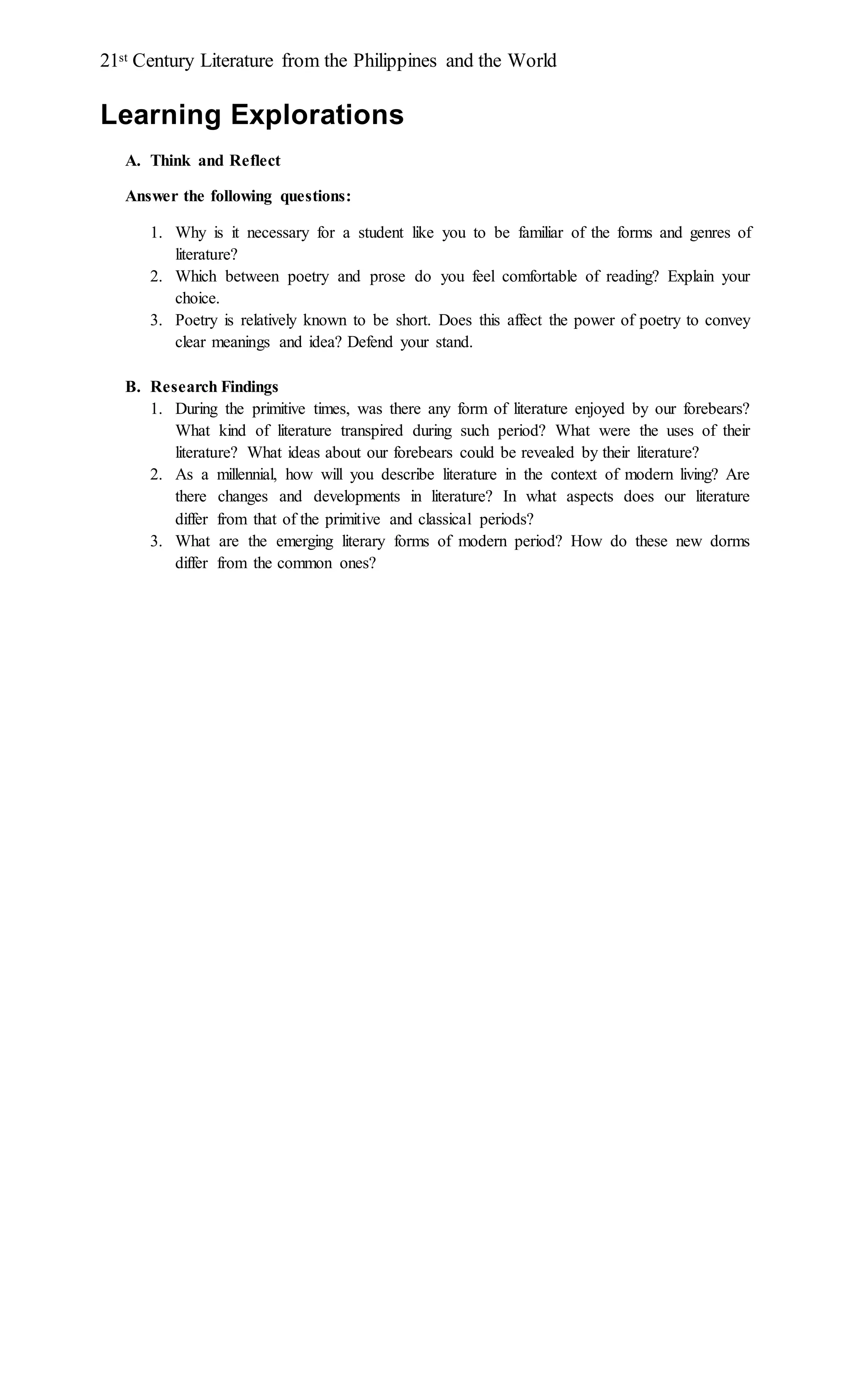 Grade 11 Module : Major Forms of Literature (21st Century Literature ...