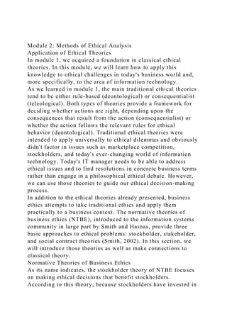 Module 2 Methods of Ethical AnalysisApplication of Ethical Theo.docx