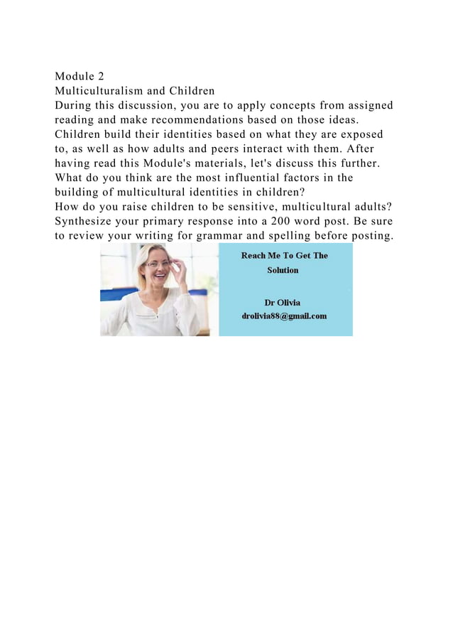 Module 2Multiculturalism and ChildrenDuring this discussion, you.docx